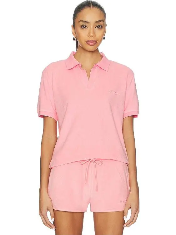 Hunza G Towelling Embroidered Polo - Pink