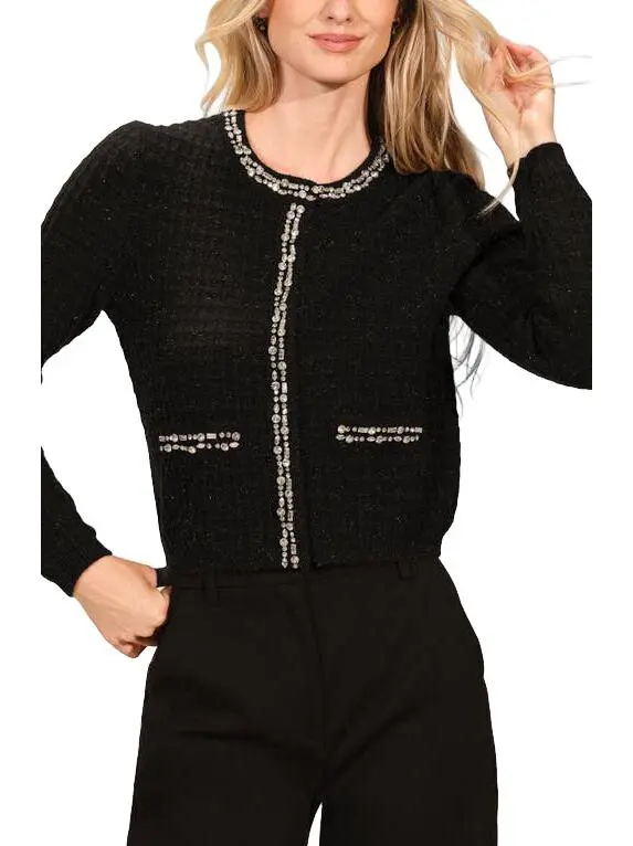 ISAAC MIZRAHI NEW YORK Crystal Embellished Cardigan - Black