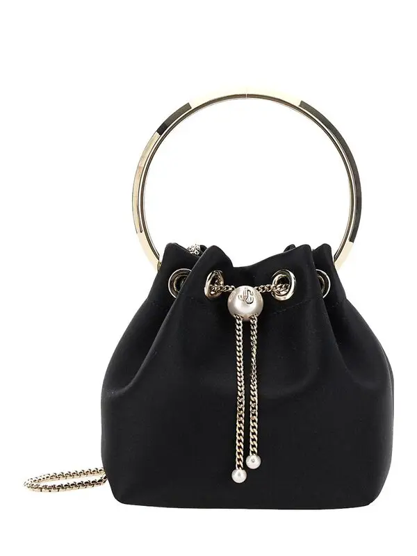 JIMMY CHOO Bon Bon Handbag With Metal Bracelet Handle And Chain-link Shoulder Strap - Black
