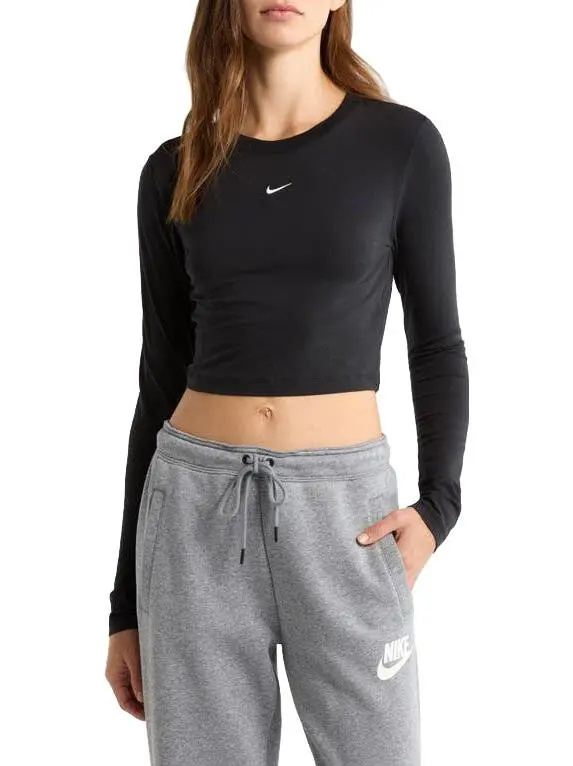 Nike Sportswear Chill Knit Slim Long Sleeve Crop T-shirt - 013 Black/sail