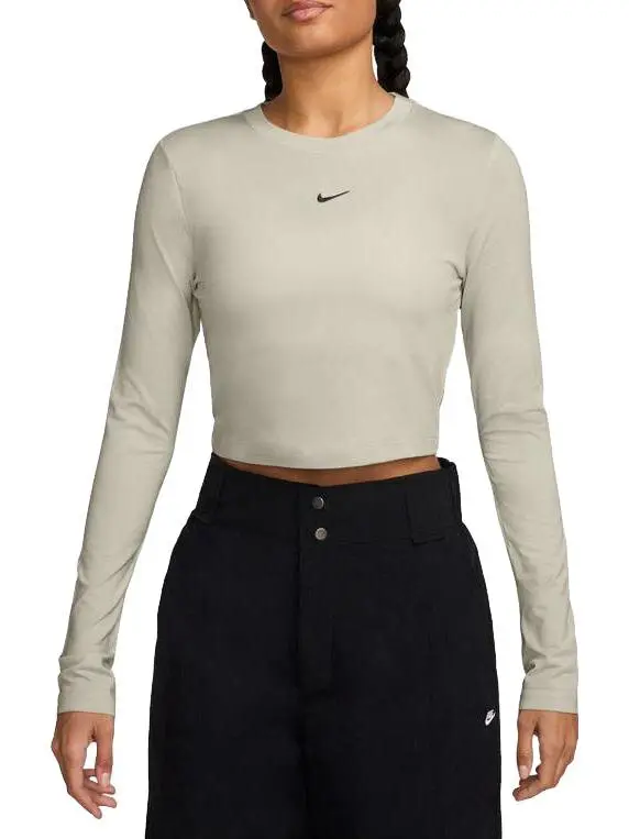 Nike Sportswear Chill Knit Slim Long Sleeve Crop T-shirt - Light Bone