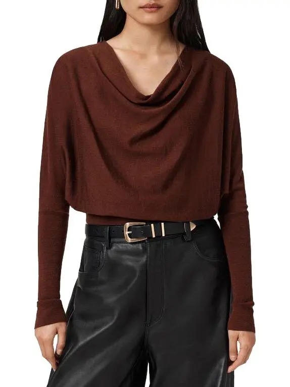 ALLSAINTS Ridley Dolman Sleeve Crop Sweater - Chestnut Brown