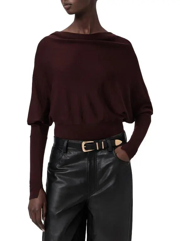 ALLSAINTS Ridley Dolman Sleeve Crop Sweater - Port Red