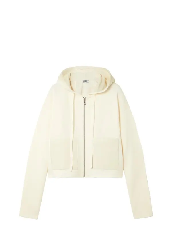 Loewe Leather-trimmed Wool-blend Zip-up Hoodie - White