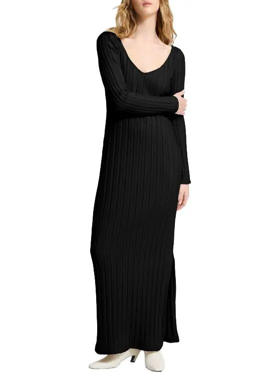 MARCELLA Penelope Long Sleeve Rib Maxi Sweater Dress - Black