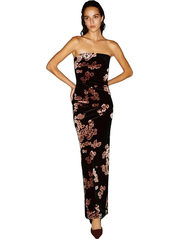 REFORMATION Ellison Knit Floral Velvet Maxi Dress - Black