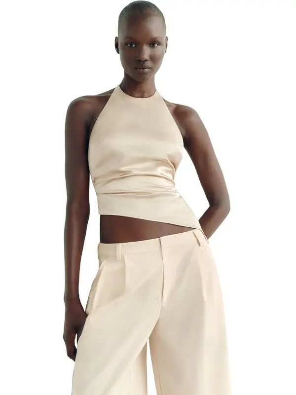 REFORMATION Reese Silk Halter Top - Ivory