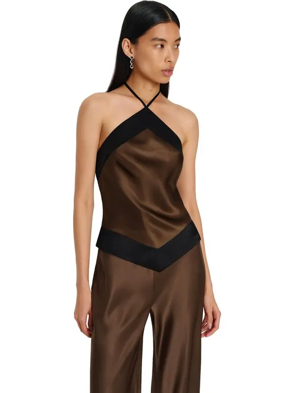 REFORMATION Jillian Silk Top - Brown