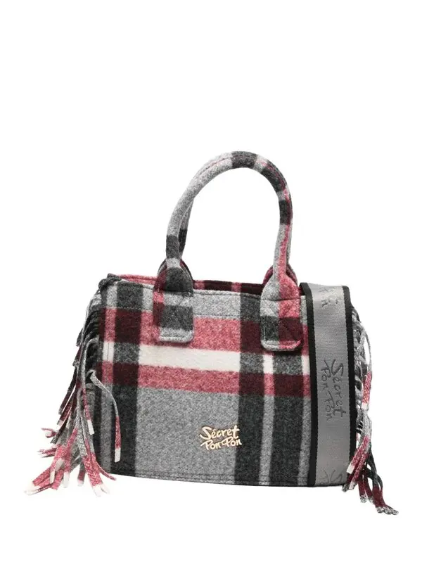 SECRET PON-PON Plaid Fringed Shoulder Bag - Red