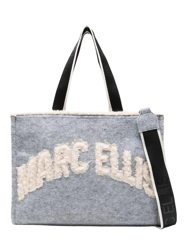 MARC ELLIS Shearling-trimmed Shoulder Bag - Grey