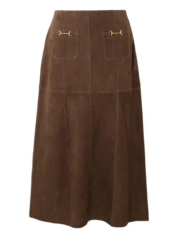Rixo Edwina Embellished Suede Midi Skirt - Brown