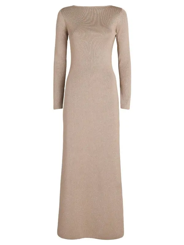 Max Mara Metallic-knit Maxi Dress - Beige