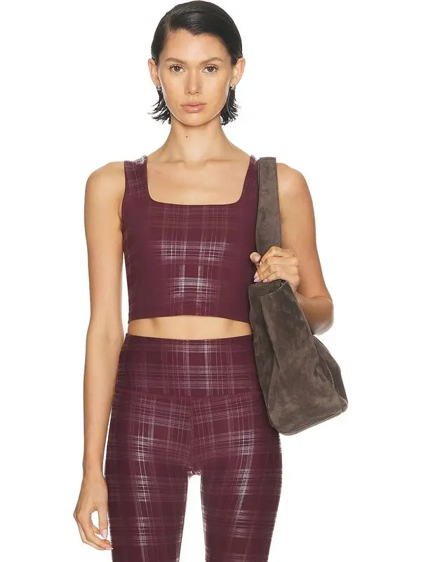 Beyond Yoga Beyond The Studio High Cropped Tank Top - Plaid Foil Burgundy