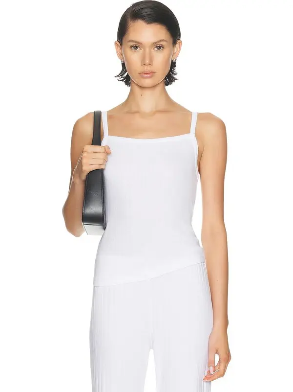 Donni. The Pointelle Square Neck Tank Top - Powder