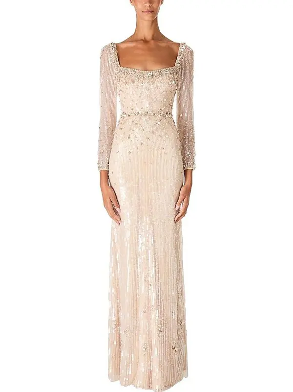 Jenny Packham Sequin-embellished Maxi Gown - Almond