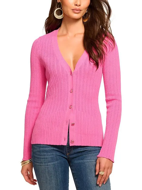 Ramy Brook Lorenza V-neck Cardigan Sweater - Pink Garnet