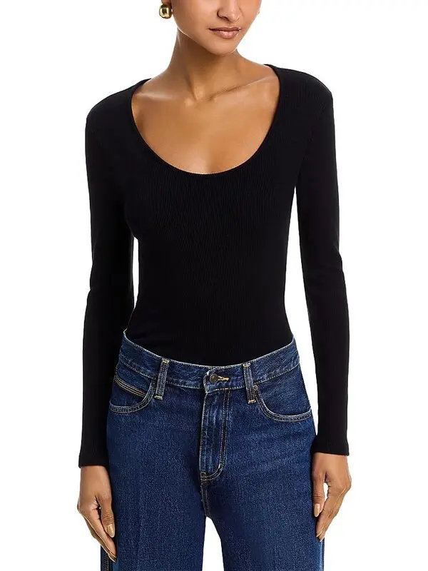 L'Agence Scarlet Long Sleeve Scoop Neck Tee - Black