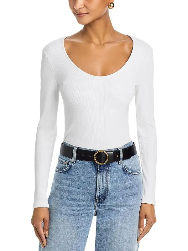 L'Agence Scarlet Long Sleeve Scoop Neck Tee - White