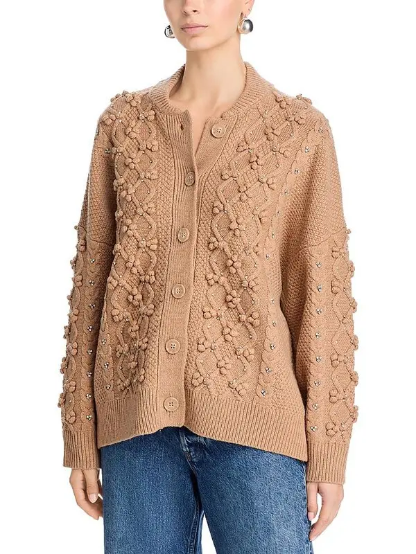 Essentiel Antwerp Cable Knit Cardigan With Embellishments - Sad Beige
