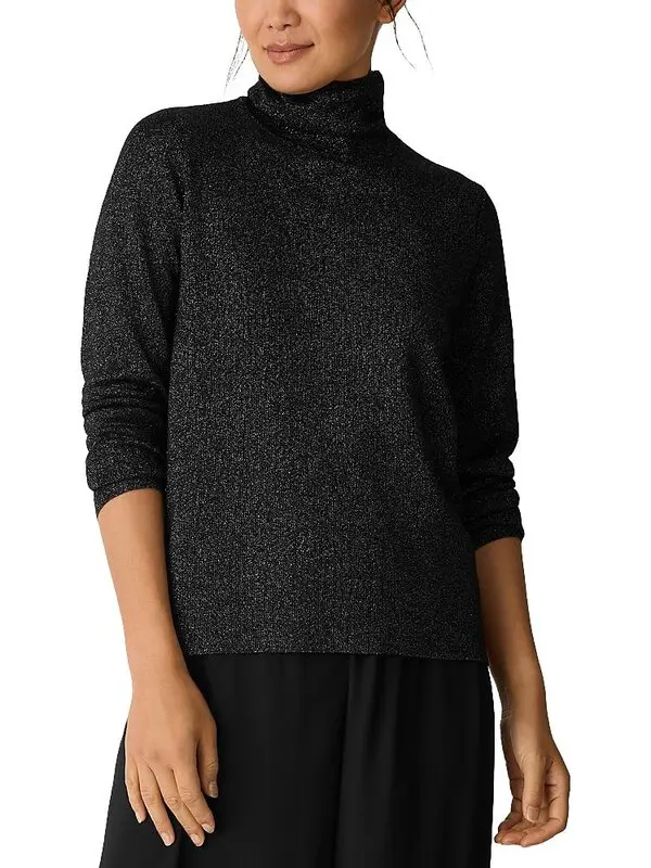 Eileen Fisher Wool Lurex Turtleneck Sweater - Black