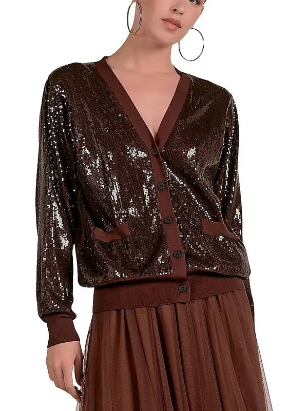 Elan Relaxed V-neck Cardigan - Dark Chocolate