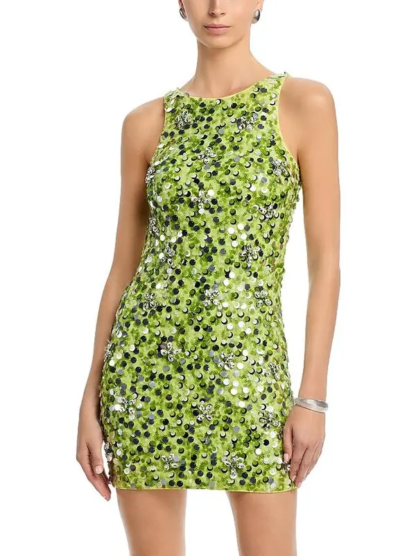 Aqua Sequin Mini Dress - Lime Green