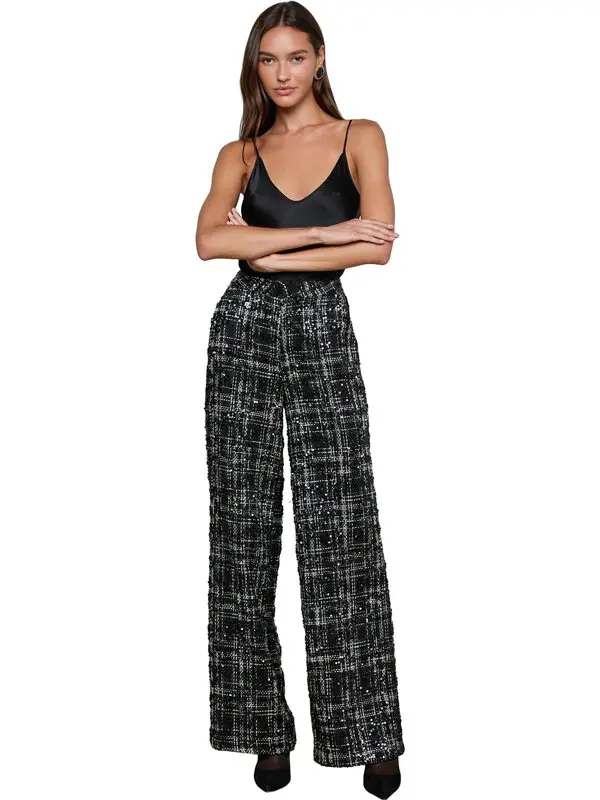 L'Agence Livvy Tweed Trouser - Black/ivory Tweed Black Sequin