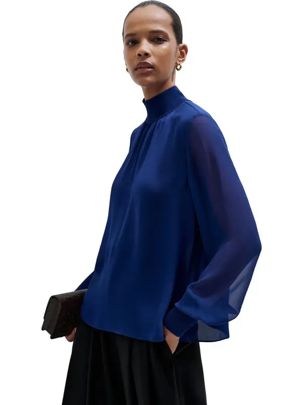 ME+EM Silk Rib Straight Blouse - Jewel Blue
