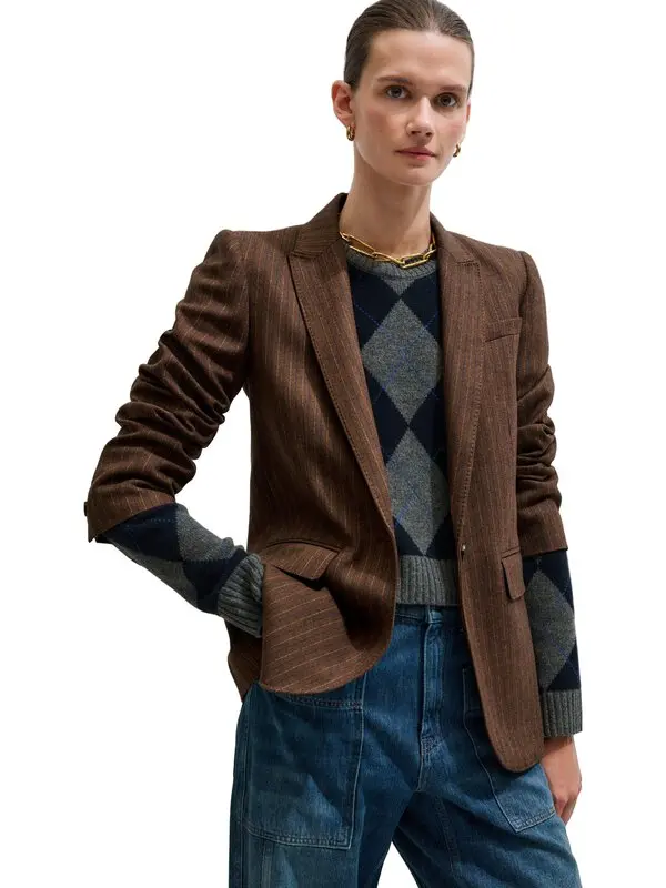 ME+EM Pinstripe Wool-blend Blazer - Toffee