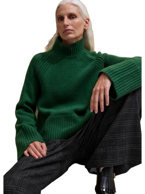 ME+EM Cashmere High Neck Jumper - Eden Green