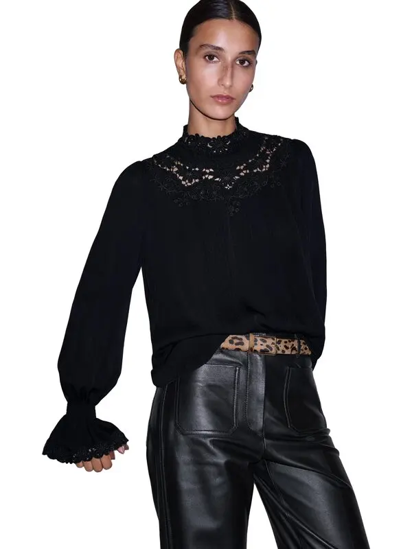 ME+EM Silk Embroidered High-neck Top - Black
