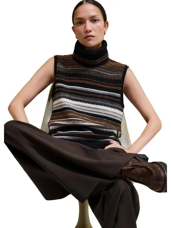 ME+EM Textured Stitch Knit Vest With Snood - Black Multi