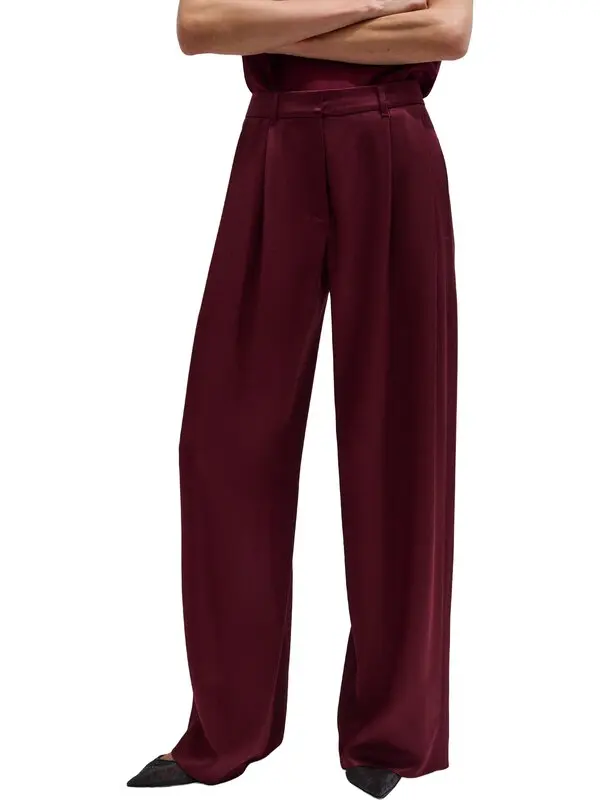 ME+EM Pleated Straight-leg Trousers - Deep Ruby Red