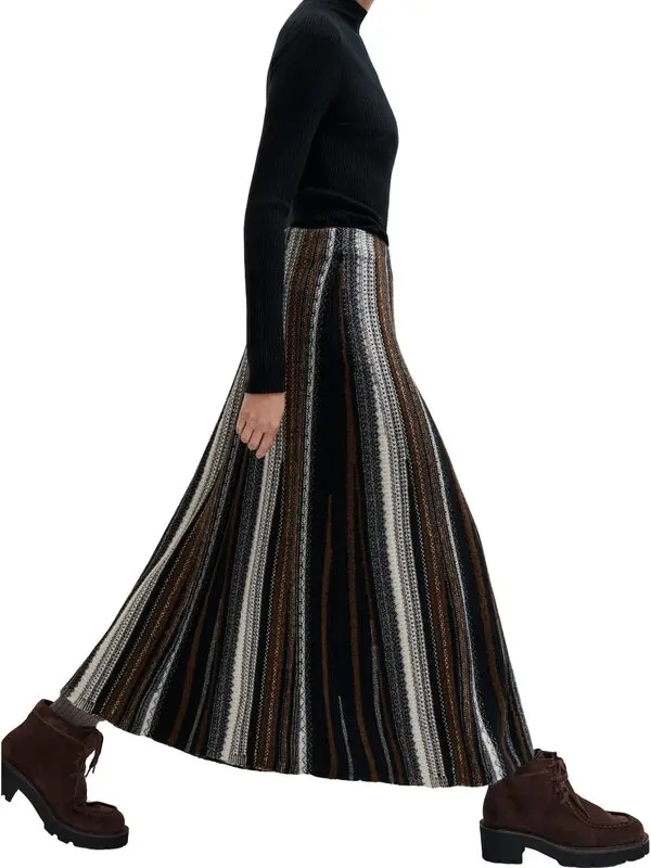 ME+EM Textured Stitch A-line Knit Maxi Skirt - Black Multi