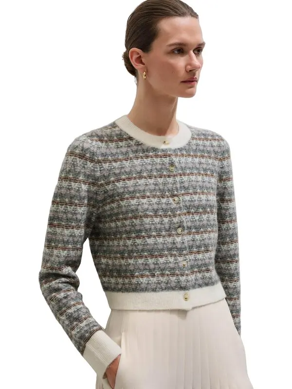ME+EM Jacquard Knit Crop Cardigan - Cream Multi