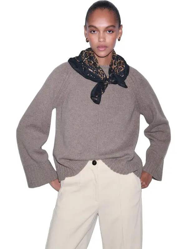 ME+EM Raglan Jumper With Snood - Pebble Brown