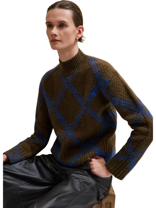 ME+EM Textured Argyle Jumper - Heath Green/cobalt Blue