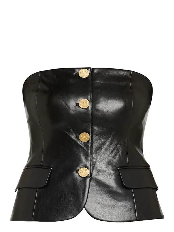 Alice + Olivia Madison Vegan Leather Bustier Top - Black