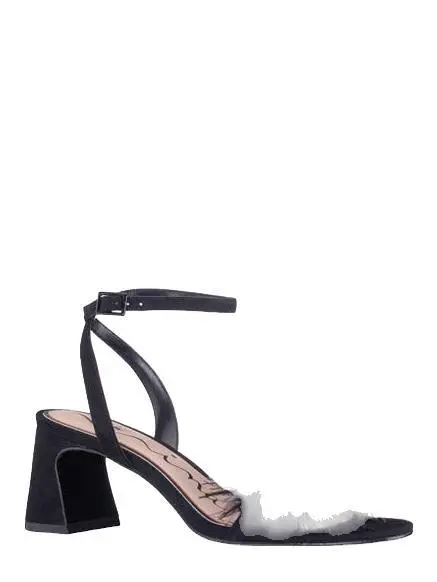 Nina Ankle Strap Feathered Sandals - Black