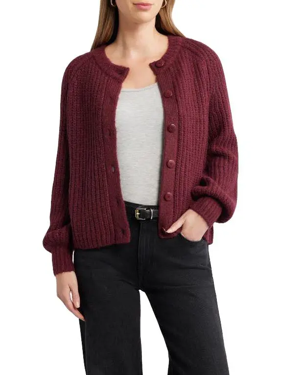 Caslon Metallic Shaker Stitch Cardigan - Burgundy Tannin