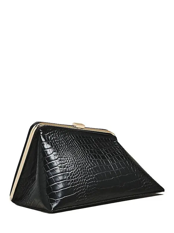 Anthropologie Textured Clutch With Angular Hardware - Black