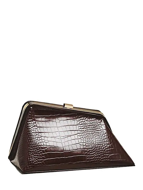 Anthropologie Textured Clutch With Angular Hardware - Croc