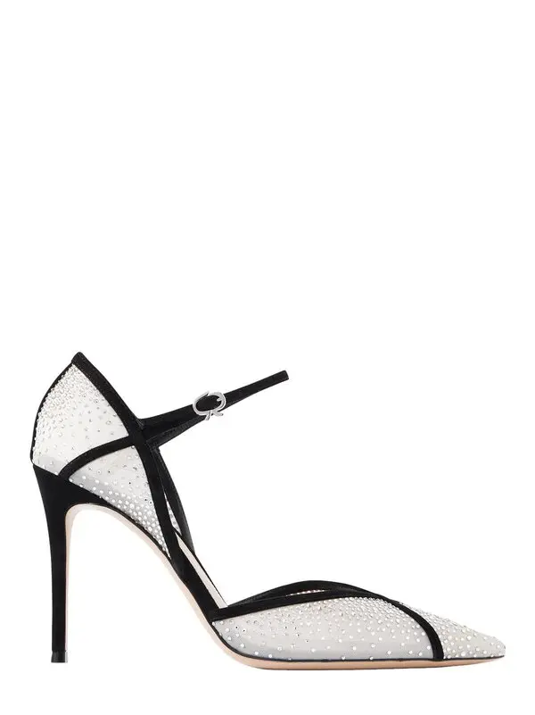 GIANVITO ROSSI 95 Suede-trimmed Crystal-embellished Mesh Pumps - Silver