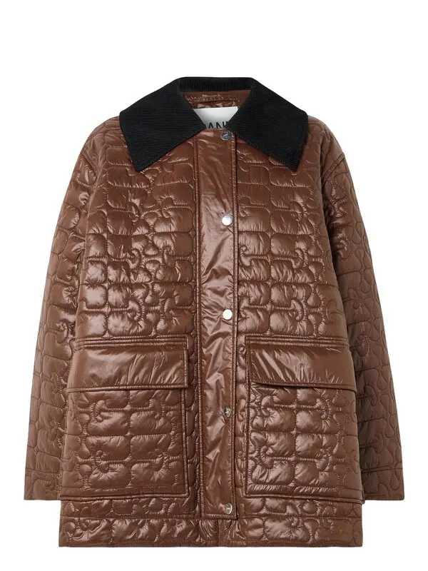 GANNI Cotton Corduroy-trimmed Quilted Recycled-shell Jacket - Brown