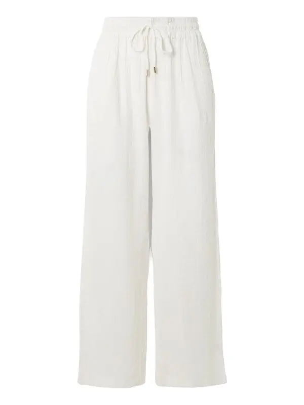 Melissa Odabash Krissy Crinkled-cotton Straight-leg Pants - Neutrals