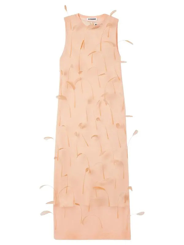 JIL SANDER Feather-embellished Layered Knitted-silk Midi Dress - Pink