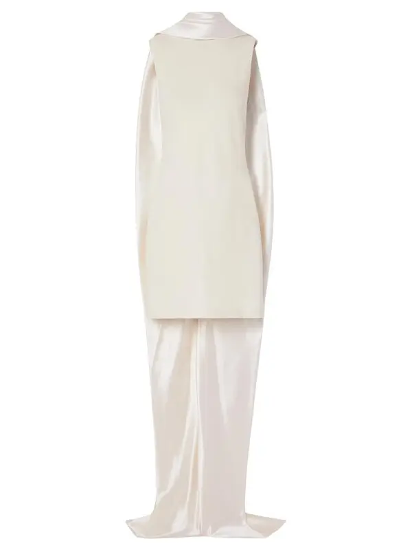 DANIELLE FRANKEL Mimi Scarf-detailed Silk-blend Satin-trimmed Wool-blend Mini Dress - Neutrals
