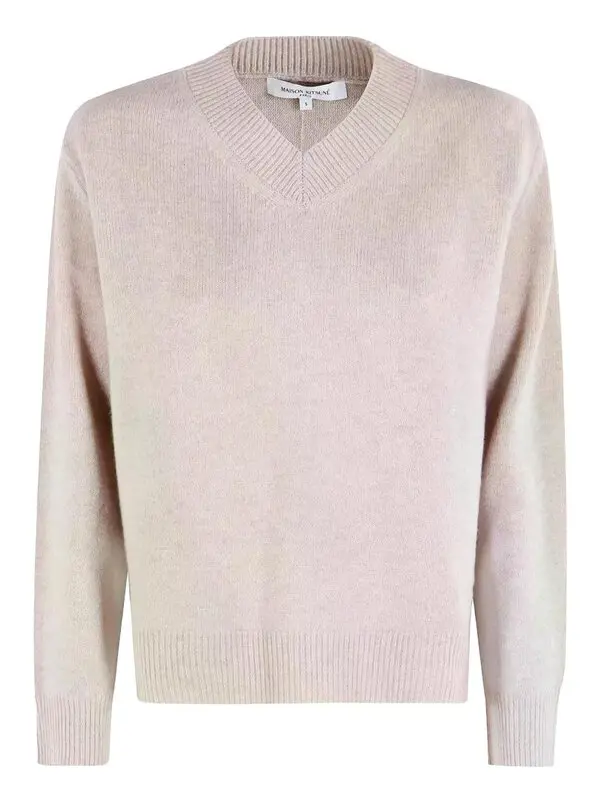 Maison Kitsuné V-neck Merino Wool Sweater - Neutrals