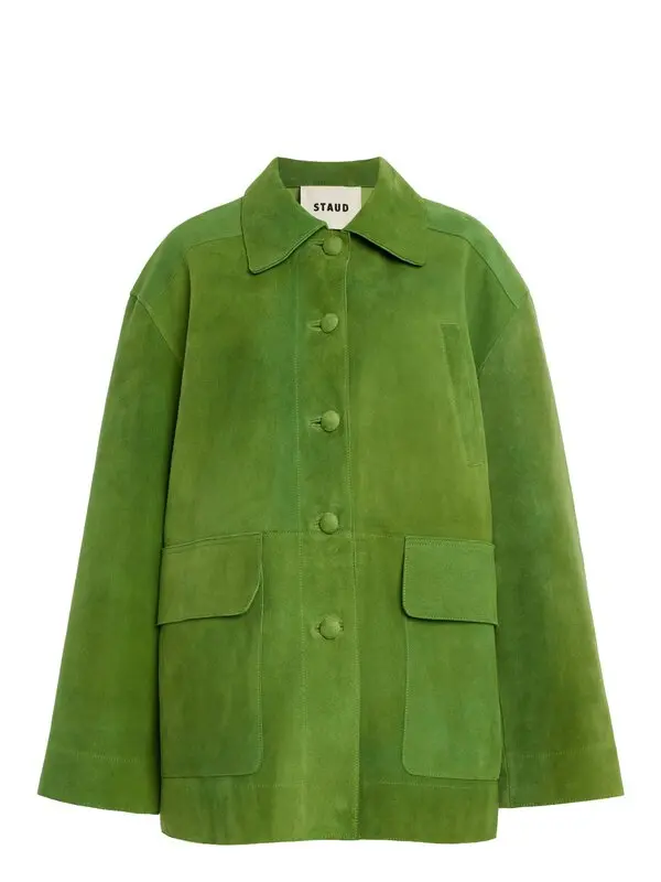 Staud Roxanne Suede Shirt Jacket - Green