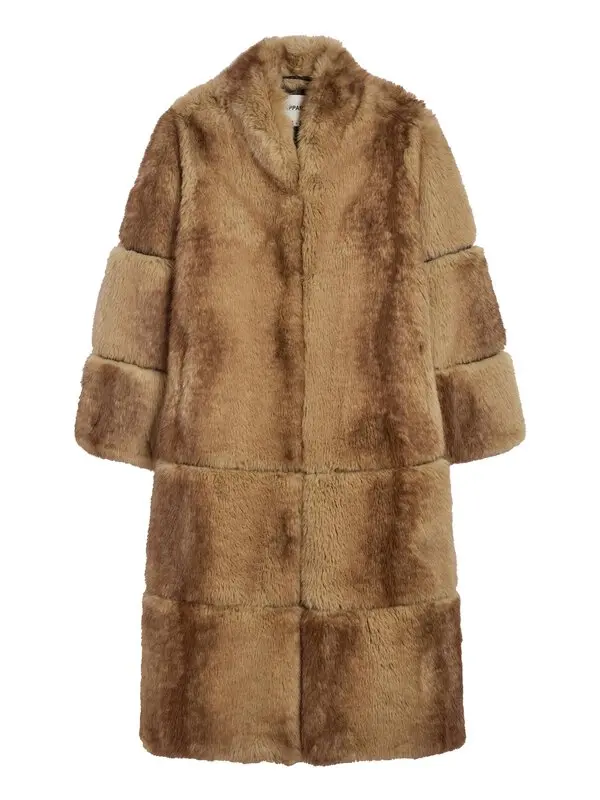 Apparis Sylke Faux Fur Midi Coat - Tan